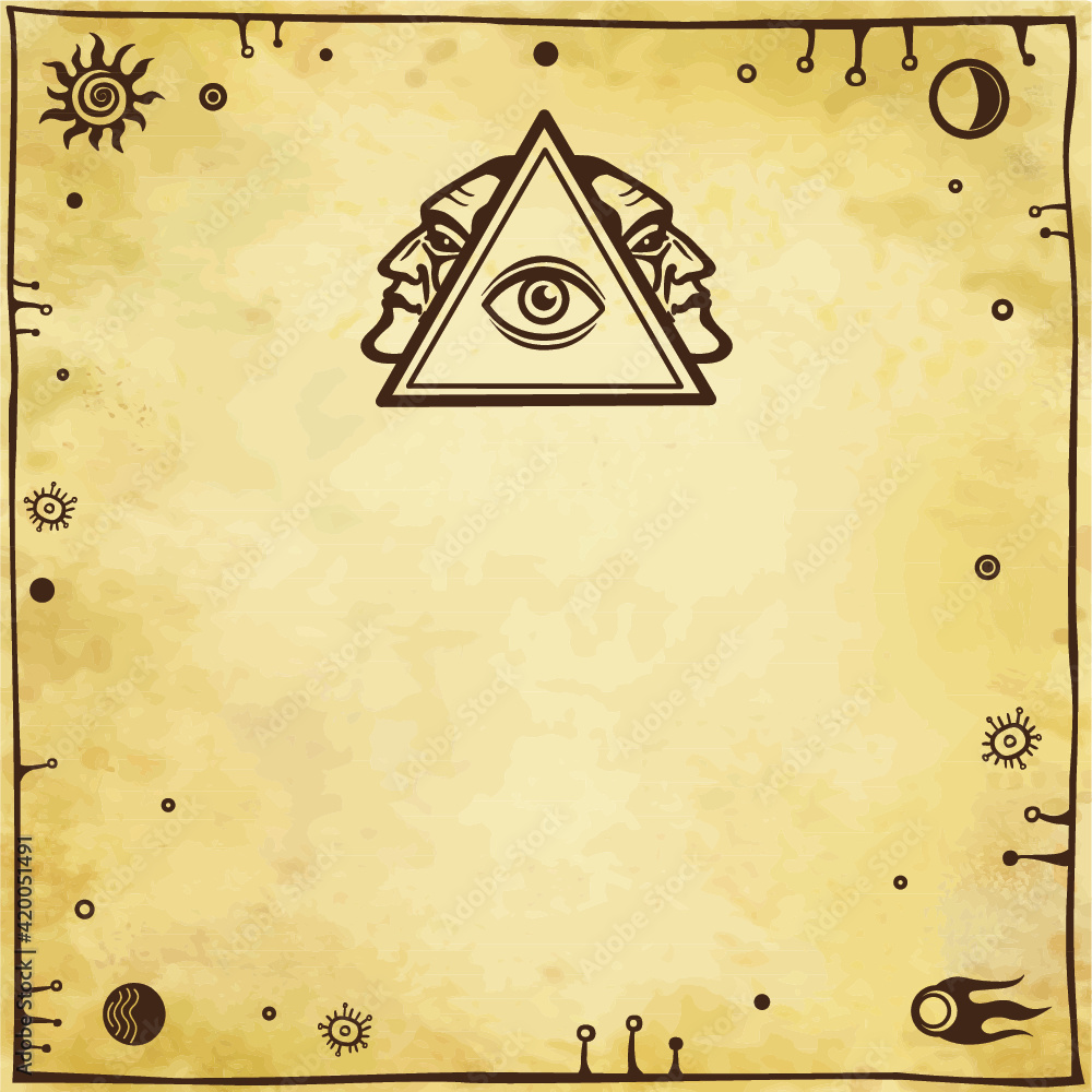 Alchemical drawing: all-seeing eye, profile of the person. Esoteric ...