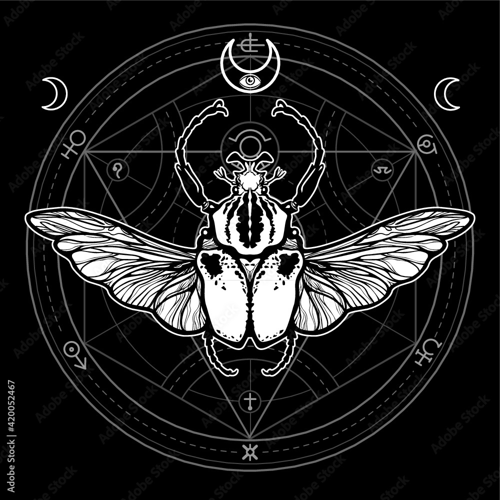 Winged bug. Mystical circle. Esoteric symbol, sacred geometry. Sign of ...