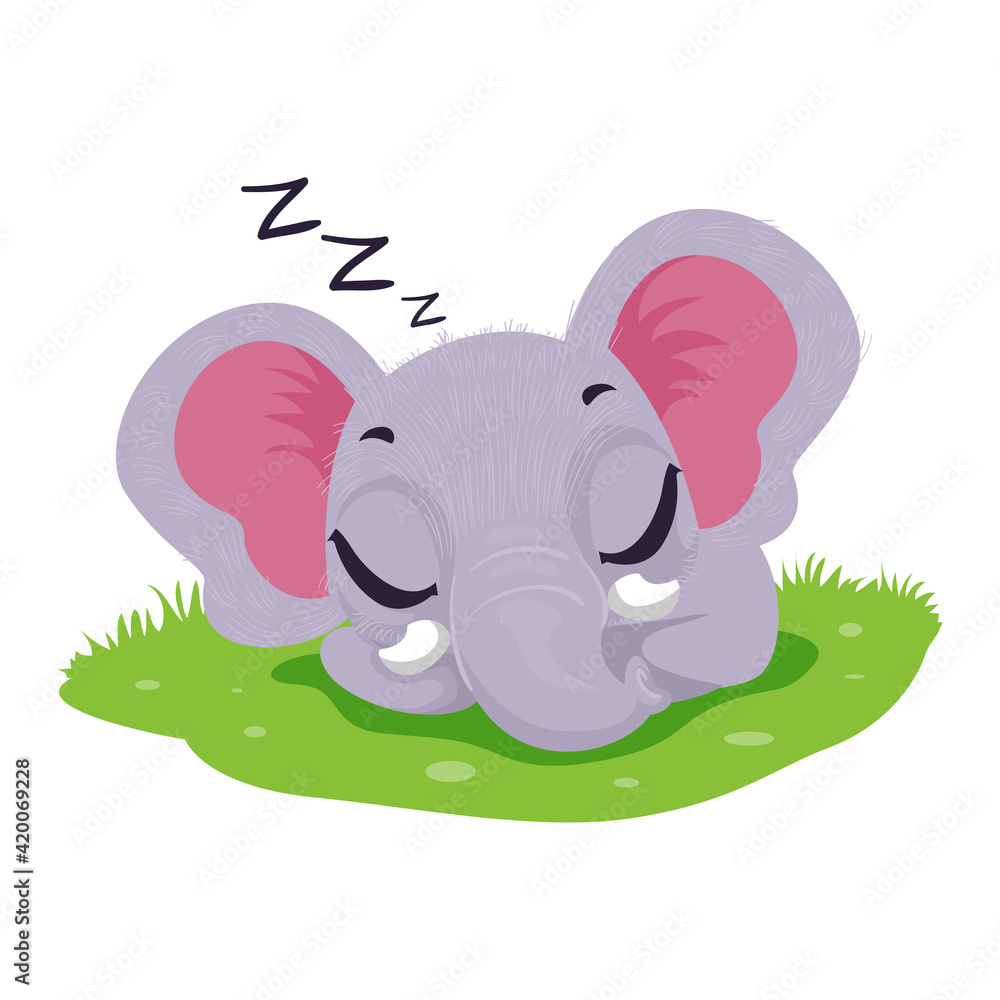 Vector Illustration of Cute Elephant Sleeping in the field Stock Vector ...
