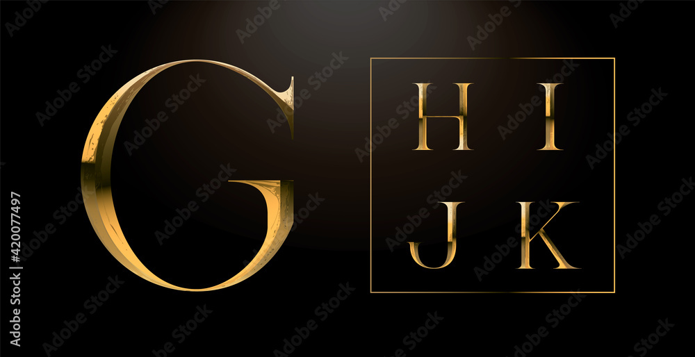 Realistic gold alphabet. Hand crafted serif font with rust effects ...