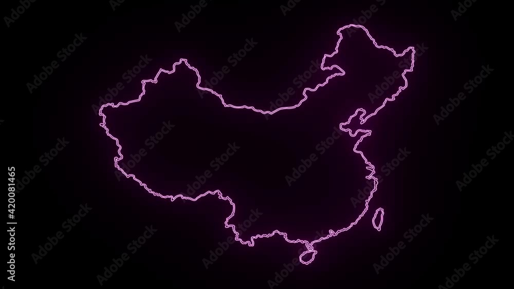 Neon Map of China, China outline, Animated close up map of China Stock ...