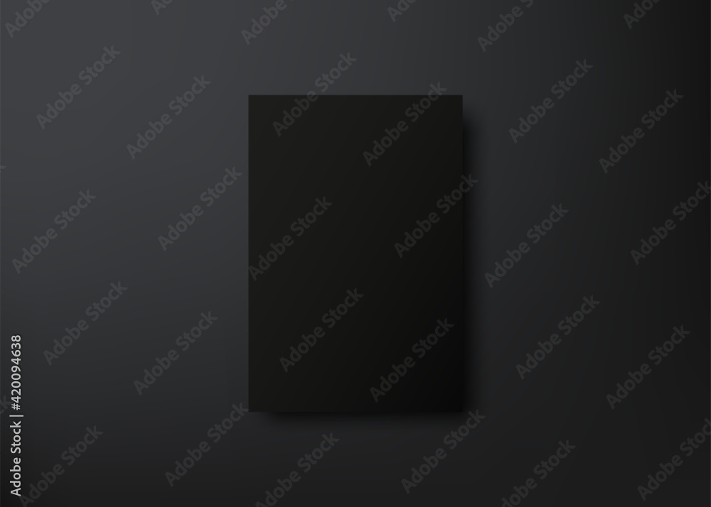 Blank black poster template. Black poster mockup isolated on black wall ...
