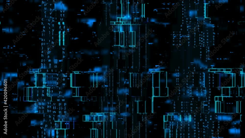 Blue background of matrix with binary code. Animation. Set of binary code in matrix space ...