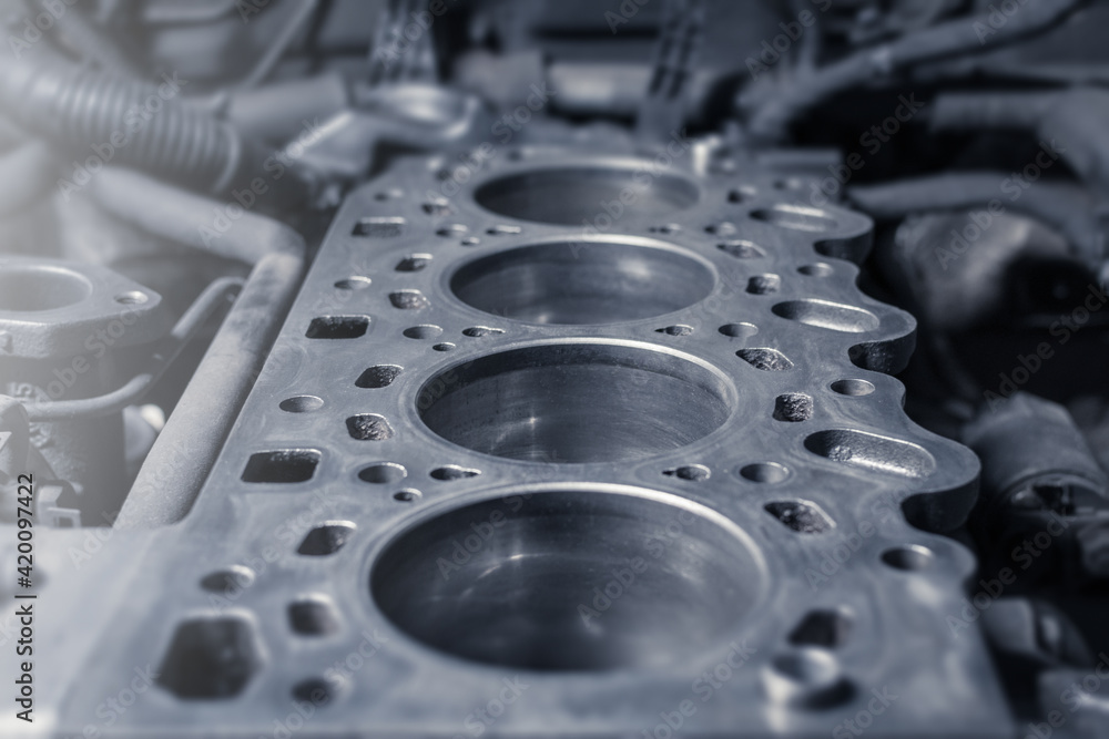 Disassembled car engine without cylinder head. Repair of an old ...