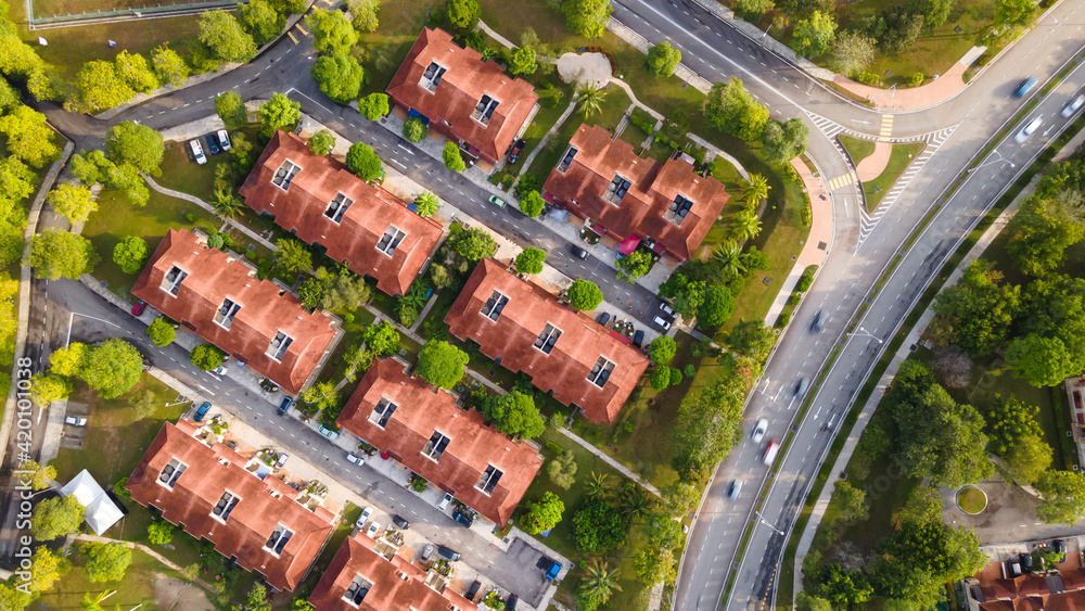 An aerial top down view of luxury bungalow house Stock Photo | Adobe Stock