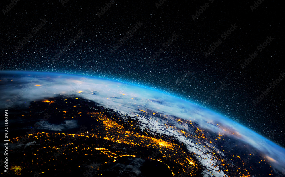 Planet earth globe view from space showing realistic earth surface and ...