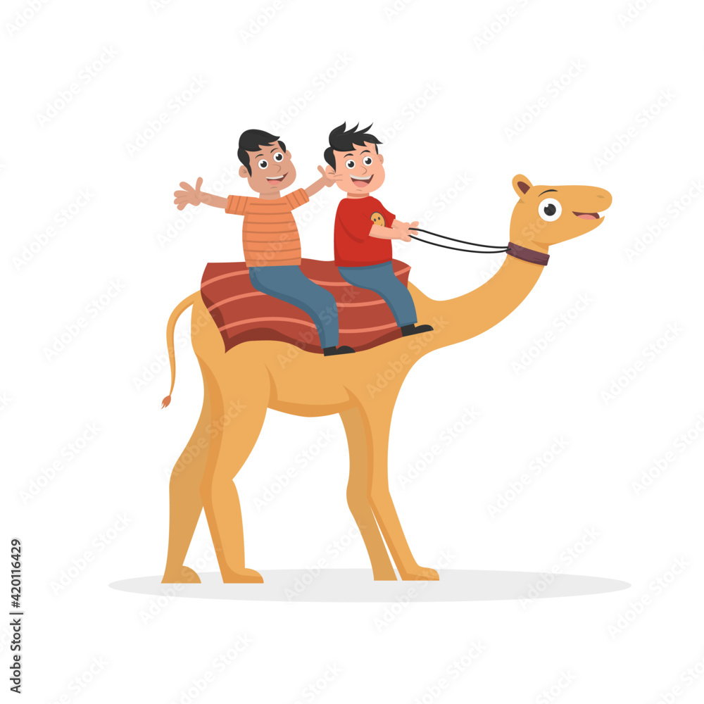 cute cartoon little boy riding camel illustration Stock Vector | Adobe ...