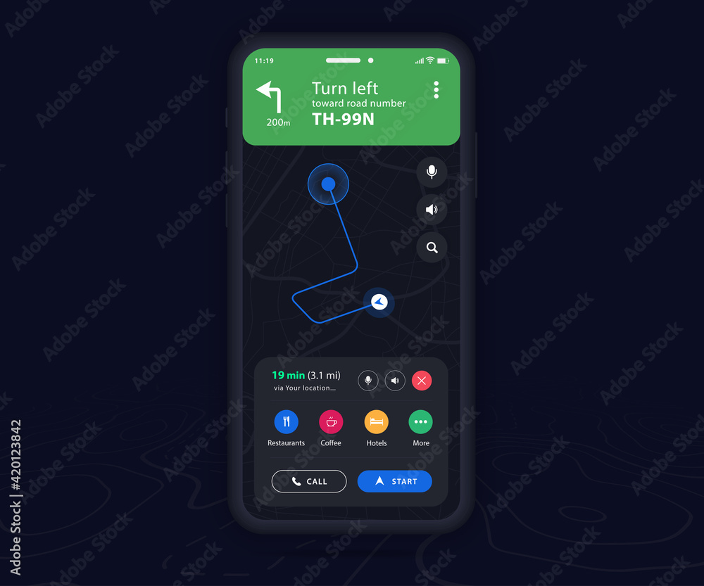 Smartphone Map Gps Navigation App Dark Mode Ux Ui Concept Mobile Map Application App Search