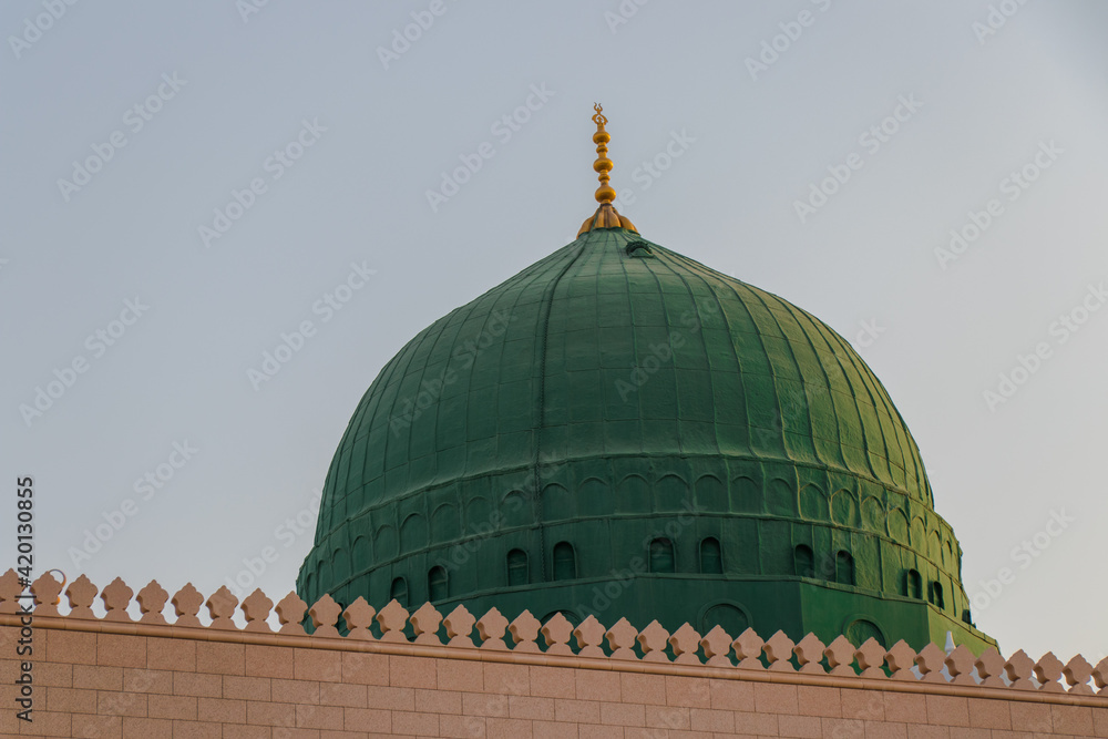 Dome of Prophet Muhammad's Mosque or Masjid Nabawi in Medina, Saudi ...