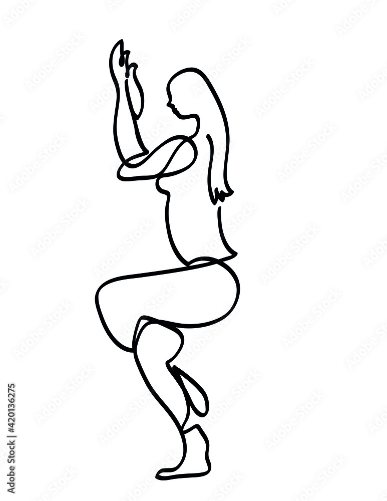 One line drawing of yoga eagle pose. One continuous line drawing of ...