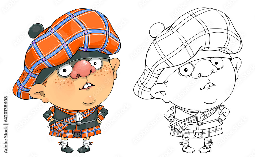 Vector cartoon for coloring. A funny illustration of a cute Scottish ...