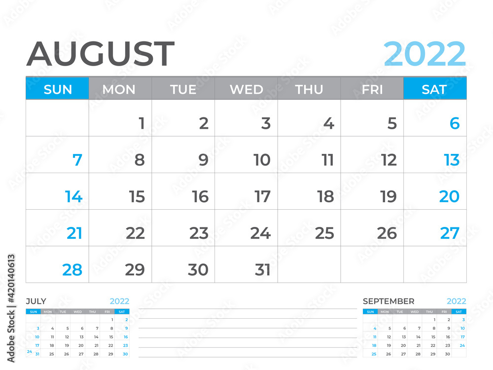 August 2022 page, Calendar 2022 template, Desk calendar, planner design ...