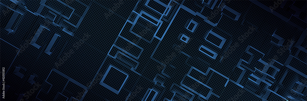 Abstract Blue Background. Dark low poly square pattern. Virtual ...