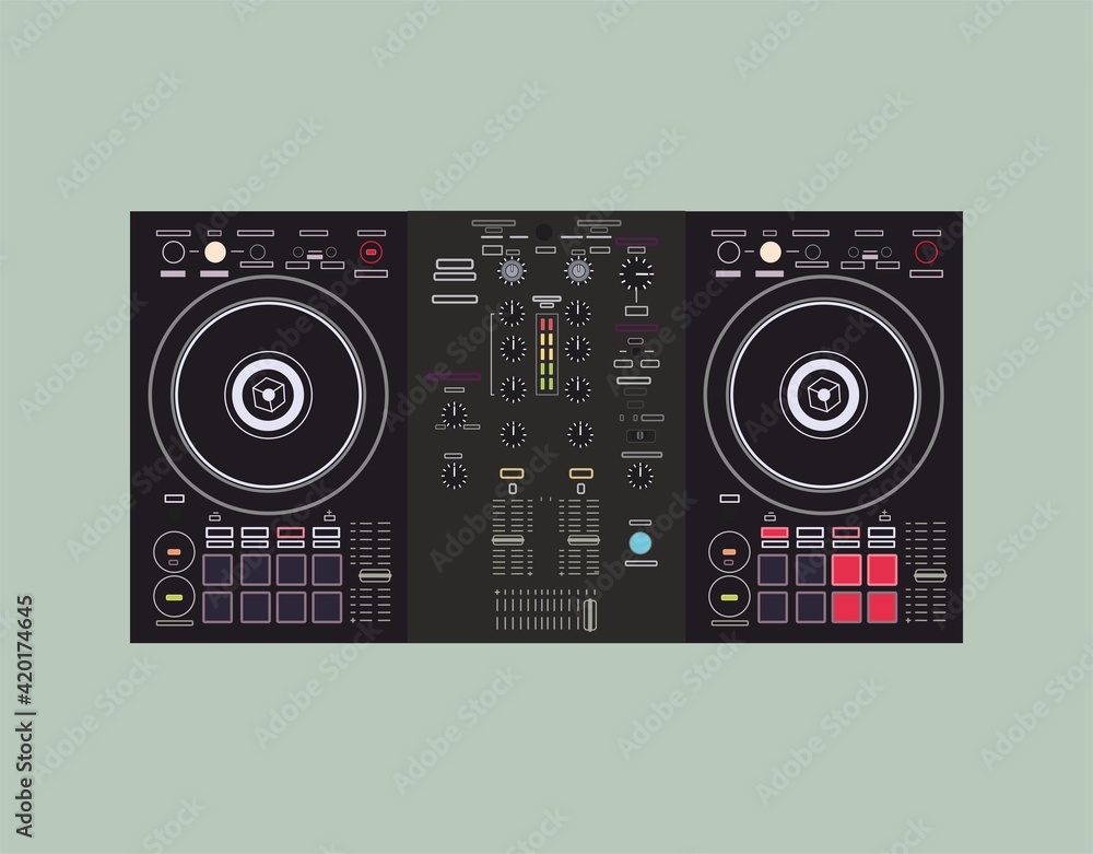 DJ controller in detail. Background for DJ posters. Musical computer ...