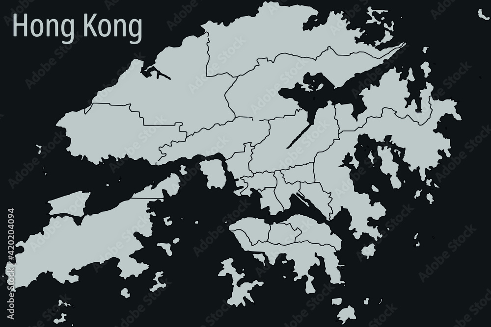 Vetor de Contour vector map of Hong Kong with the designation of the administrative borders of ...