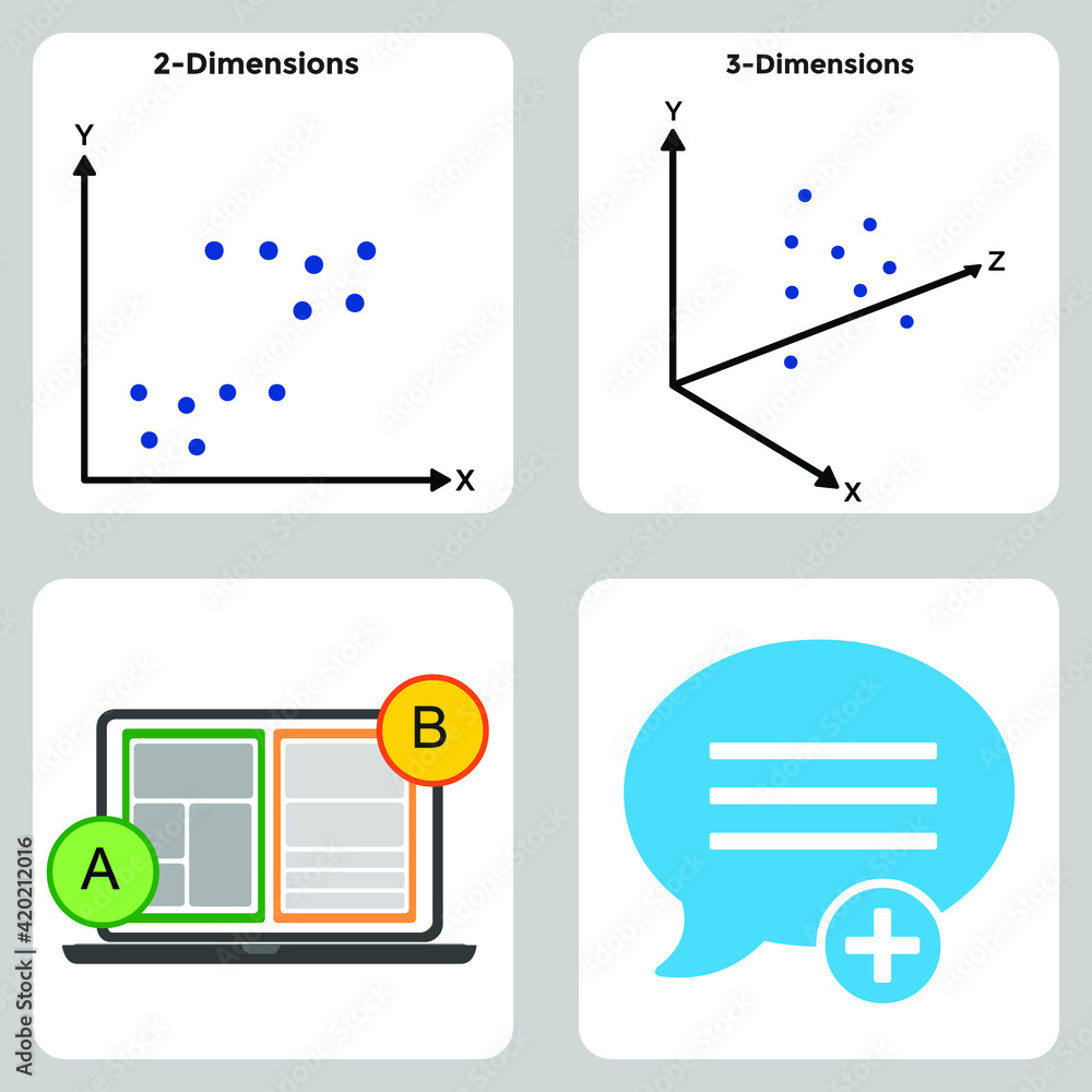 Vector illustration Set for 2 Dimensions Graph, 3 Dimensions Graph, AB ...