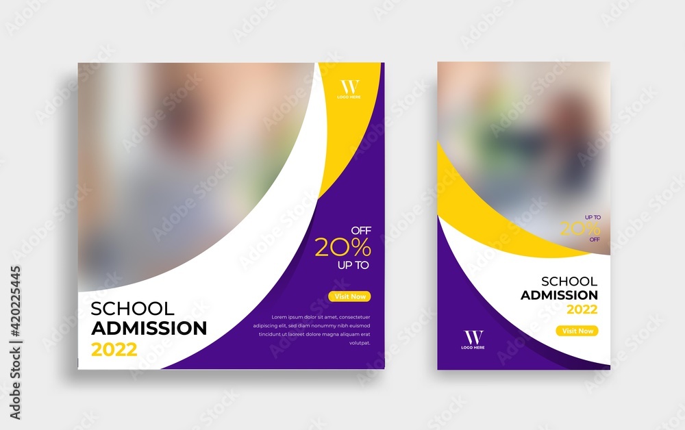 School admission Editable minimal square banner template. Yellow purple ...