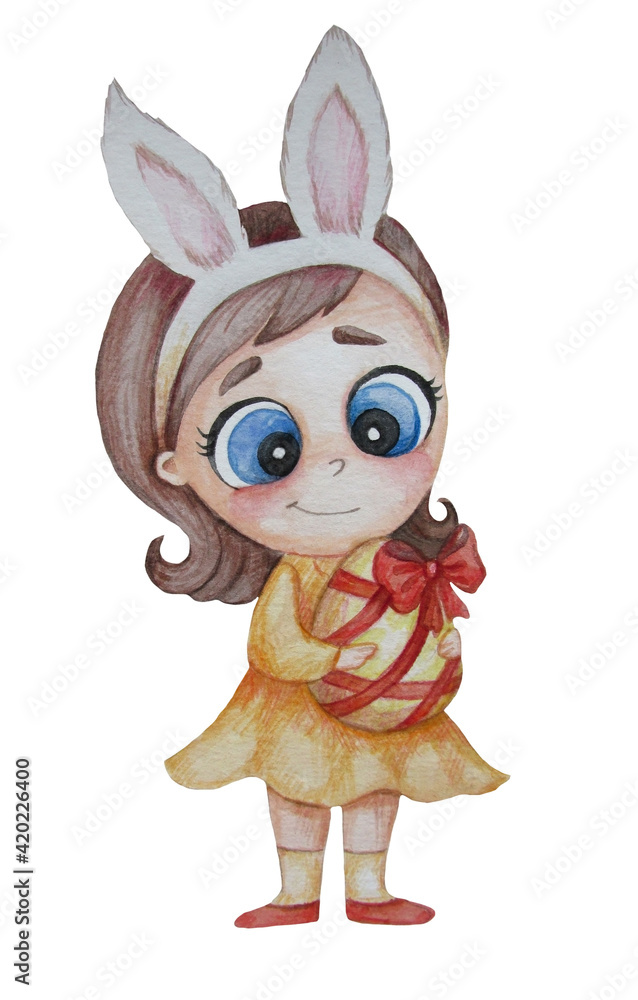 Rabbit woman. A cute girl in the image of an Easter bunny with bunny ...