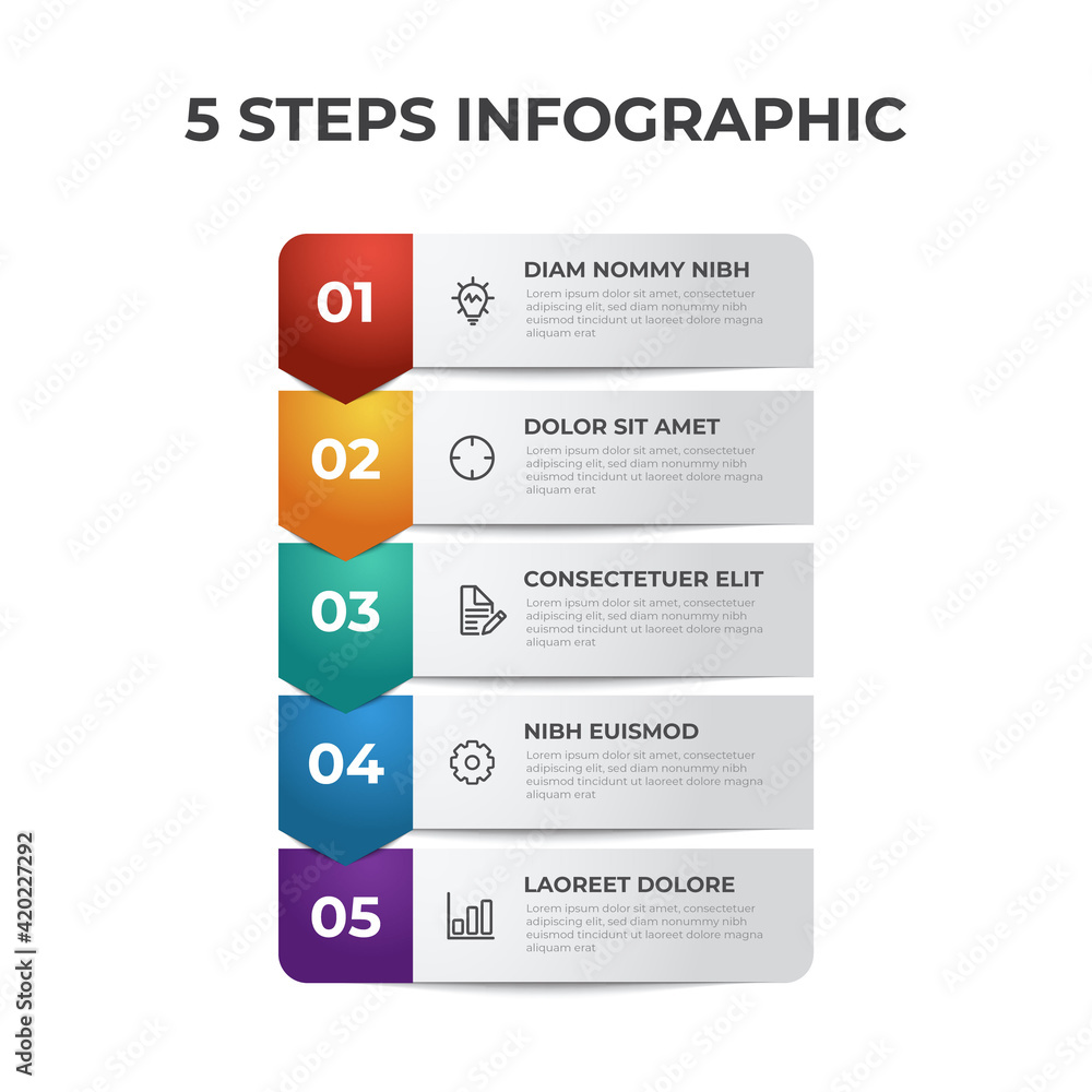 5 points of steps, list diagram layout with number, infographic element ...