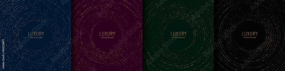 Set of abstract circular overlapping on dark blue red green black ...