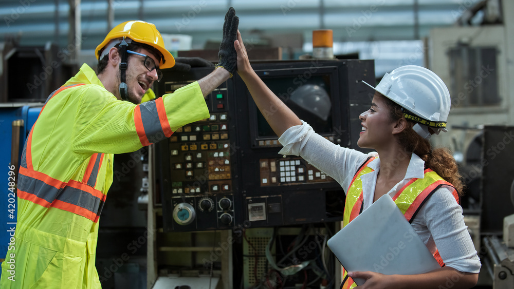 Professional team engineering Man Worker at industrial factory wearing ...