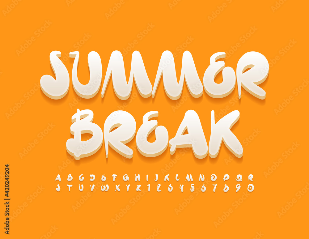 Vector creative sign Summer Break. White handwritten Font. Artistic ...