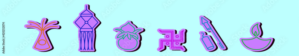 set of india festival cartoon icon design template with various models ...