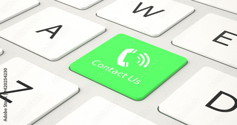 Contact us web and website concept, Modern keyboard with a mobile phone ...