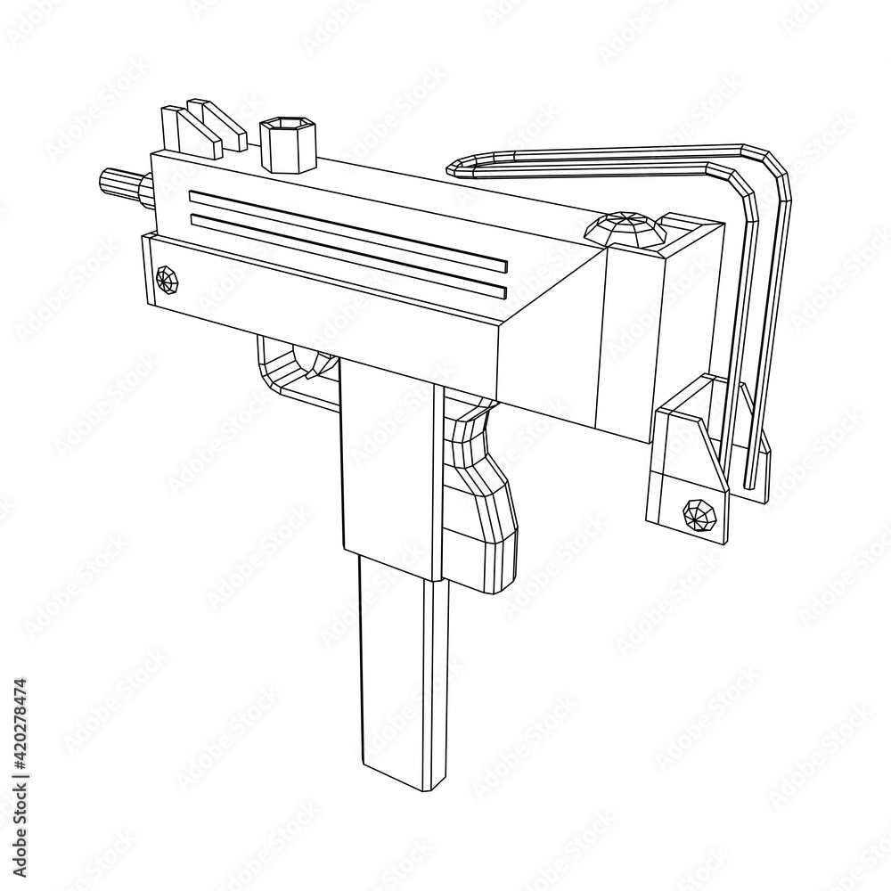Submachine gun modern firearms pistol. Wireframe low poly mesh Stock ...