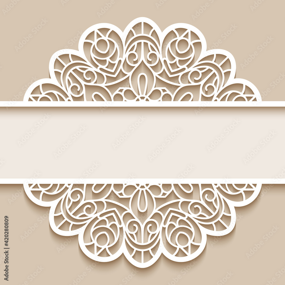 Vintage frame with ornate lace borders, paper cut round pattern, template for laser cutting ...