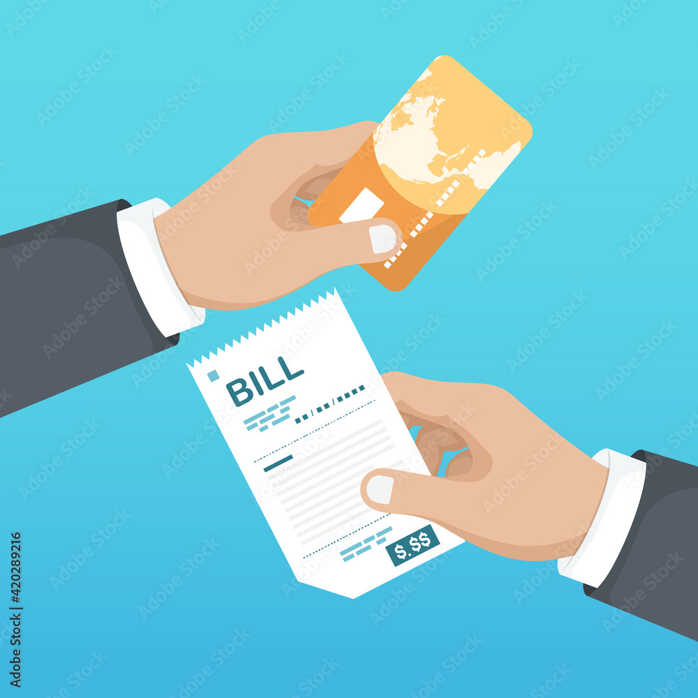 Paying bills. Payment of goods, service, utility, restaurant. Hand with ...
