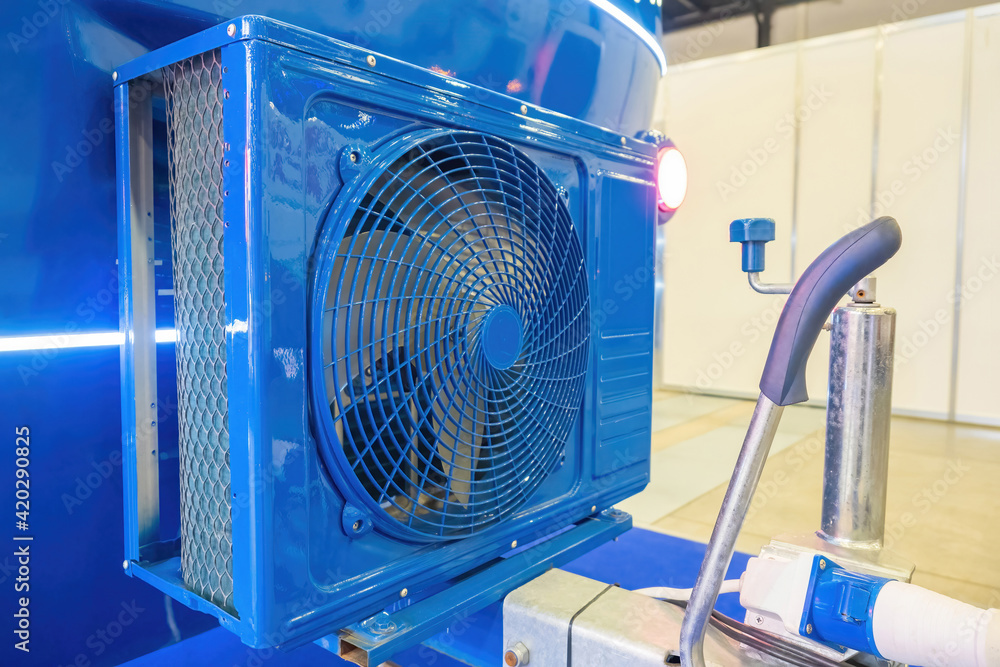 Heat exchanger in production. Cooling equipment. External block of heat ...
