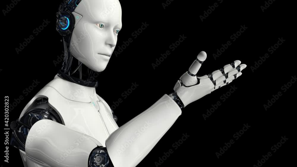 Video „Artificial intelligence. Futuristic humanoid robot moves its ...