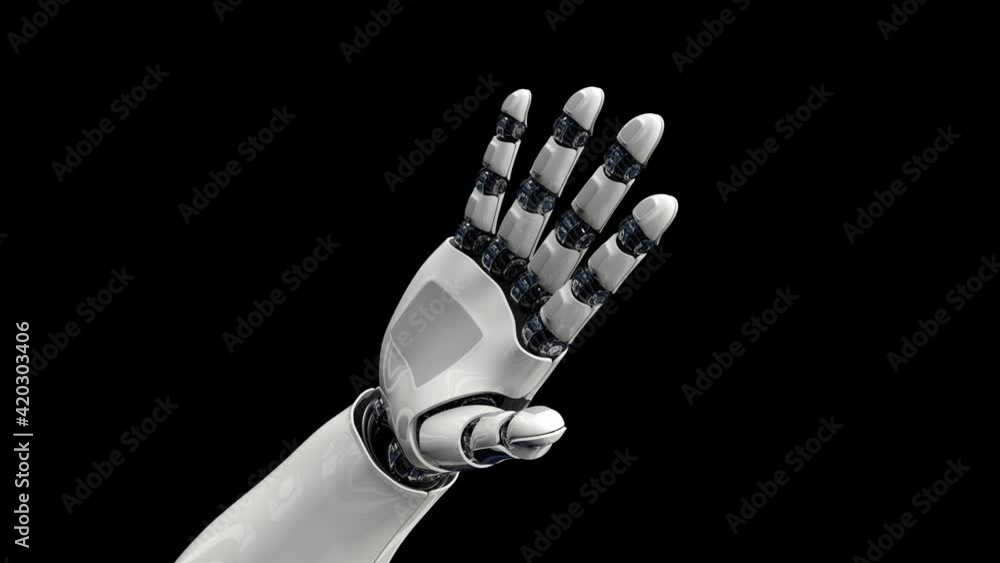 Artificial intelligence. The robot arm makes different movements. The ...