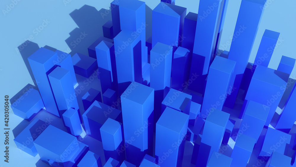 Blue 3d render prisms abstract background. Square tridimensional prisms ...