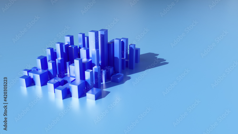 Blue 3d render prisms abstract background. Square tridimensional prisms ...