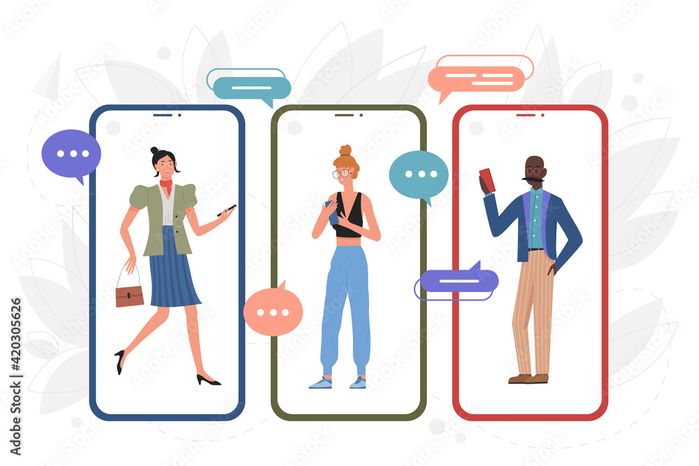 People chatting, online communication vector illustration. Cartoon ...