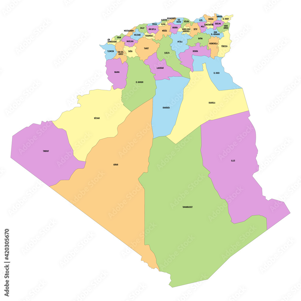 Carte d'Algérie avec division par régions ou provinces Stock Vector ...
