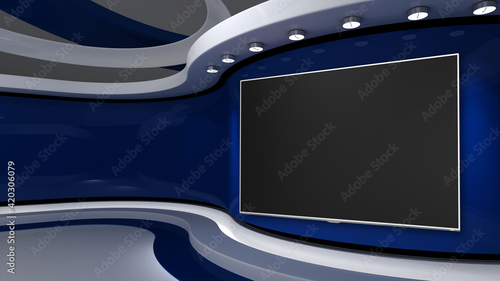 TV studio. Blue background . News studio. Background for any green ...