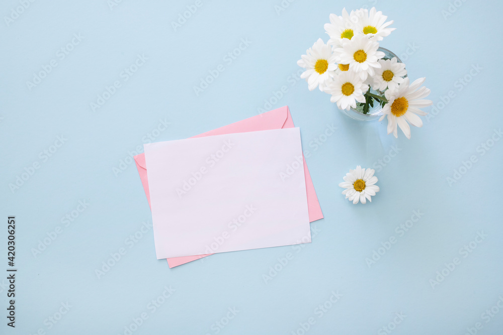 Blank white greeting card with pink envelop Stock Photo | Adobe Stock