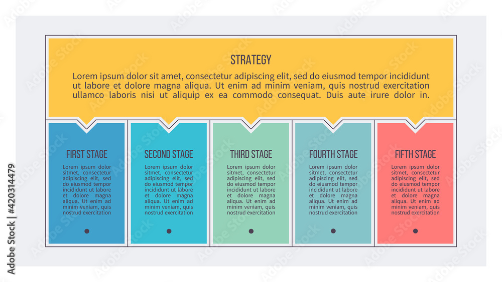 Business process. Chart with 5 steps, options, sections. Vector ...