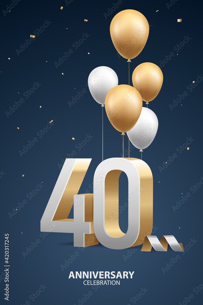 40th Year anniversary celebration background. 3D Golden numbers with ...