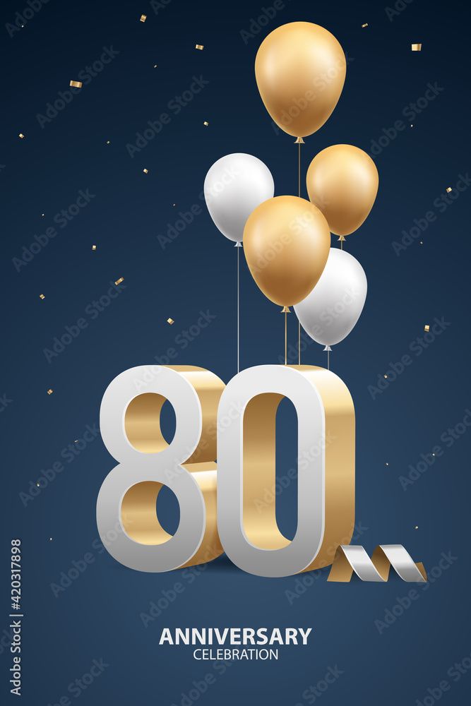 80th Year anniversary celebration background. 3D Golden numbers with ...