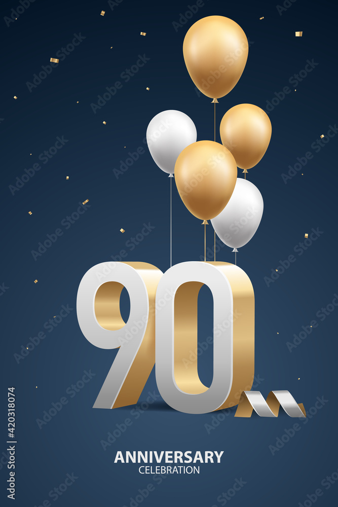 90th Year anniversary celebration background. 3D Golden numbers with ...
