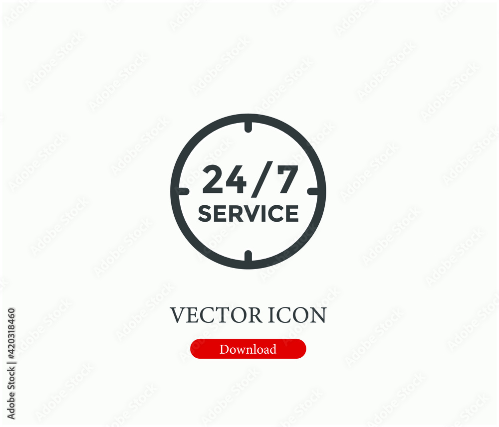 24 hours 7 days vector icon. Editable stroke. Linear style sign for use ...