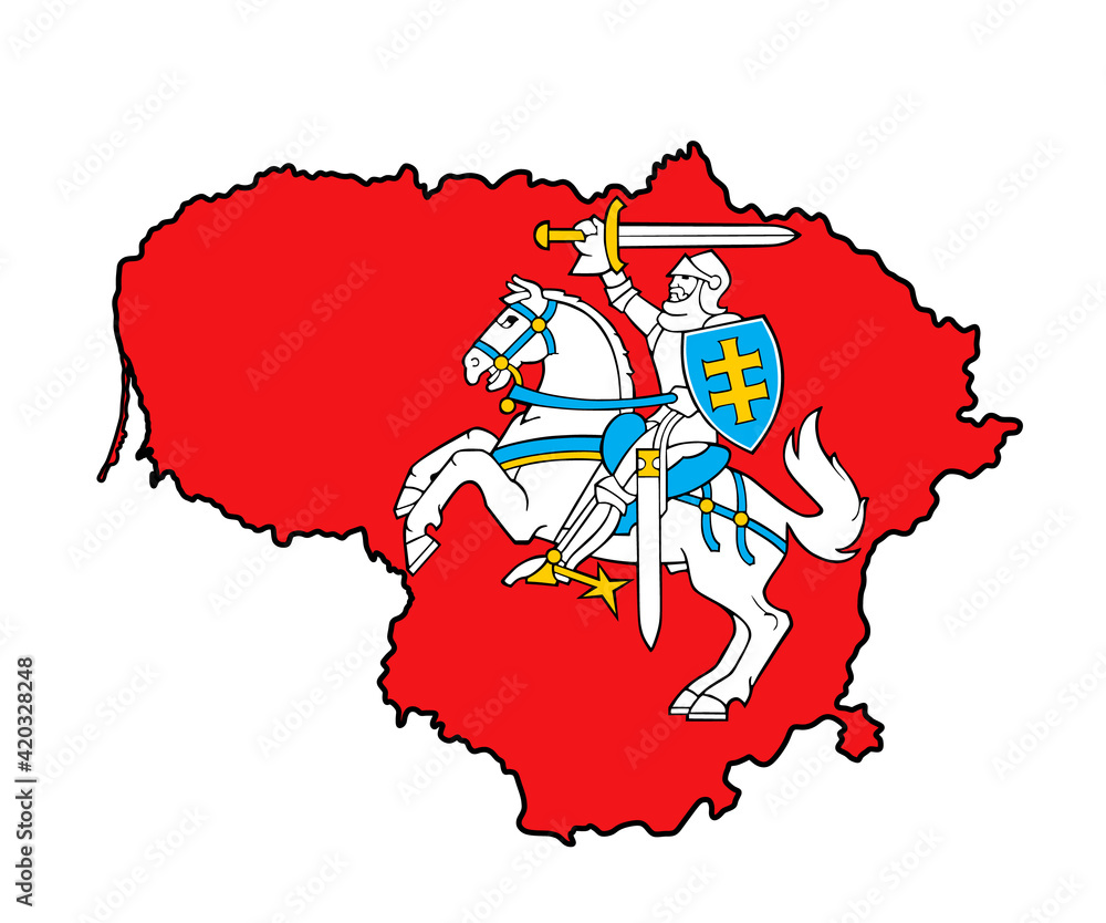 Lithuania map with coat of arms, seal, national emblem, isolated on ...