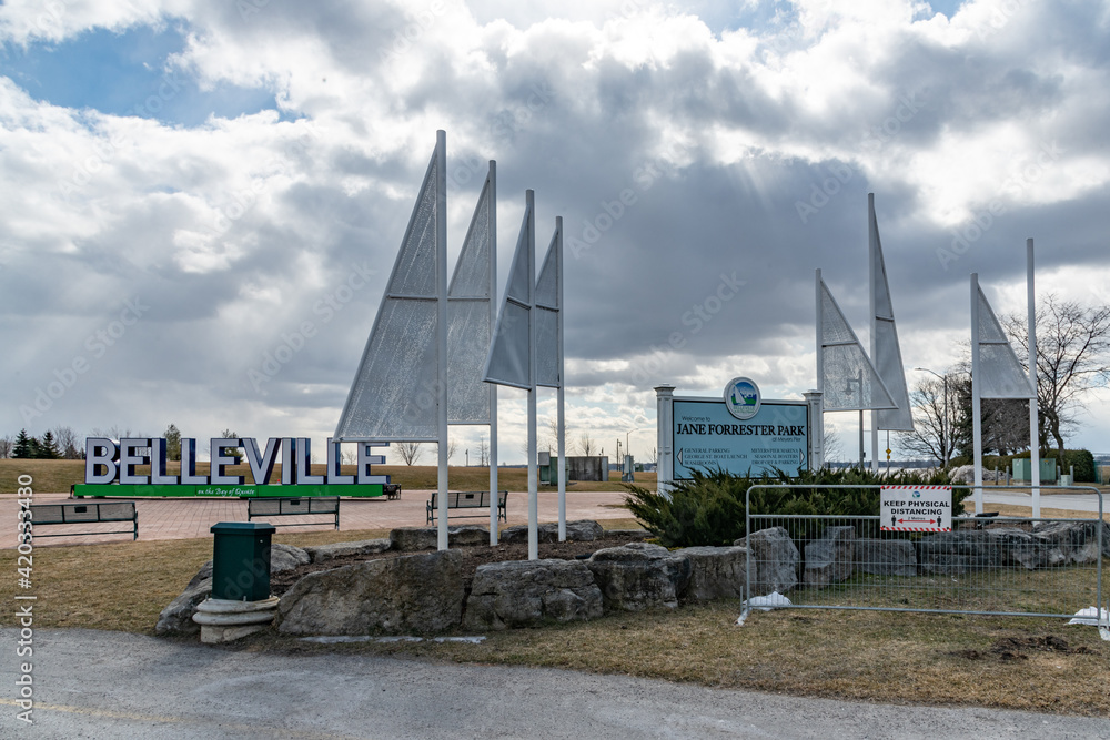 Belleville Ontartio Jane Forrester Park waterfront trail signage Stock ...