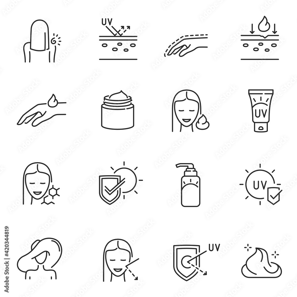 Set outline monochrome sunscreen icon sun block logo spf safety skin ...