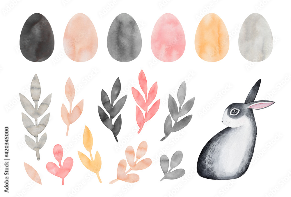 Watercolor drawing set of beautiful symbols of Spring in gentle pastel ...