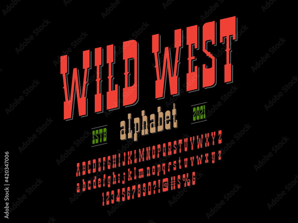 Vintage wild west western alphabet design with uppercase, lowercase ...
